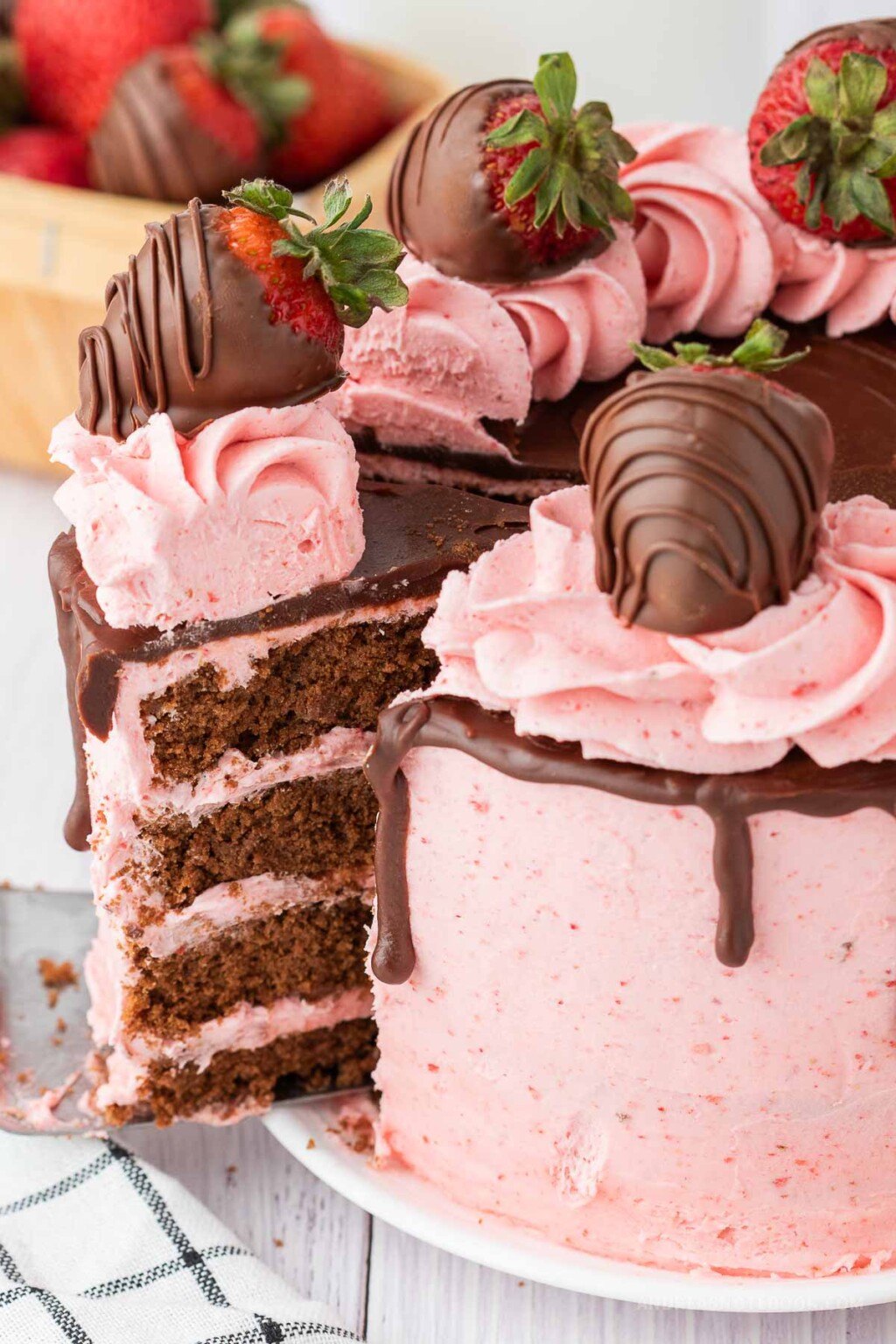 Layered Chocolate Cake With Strawberry Frosting
